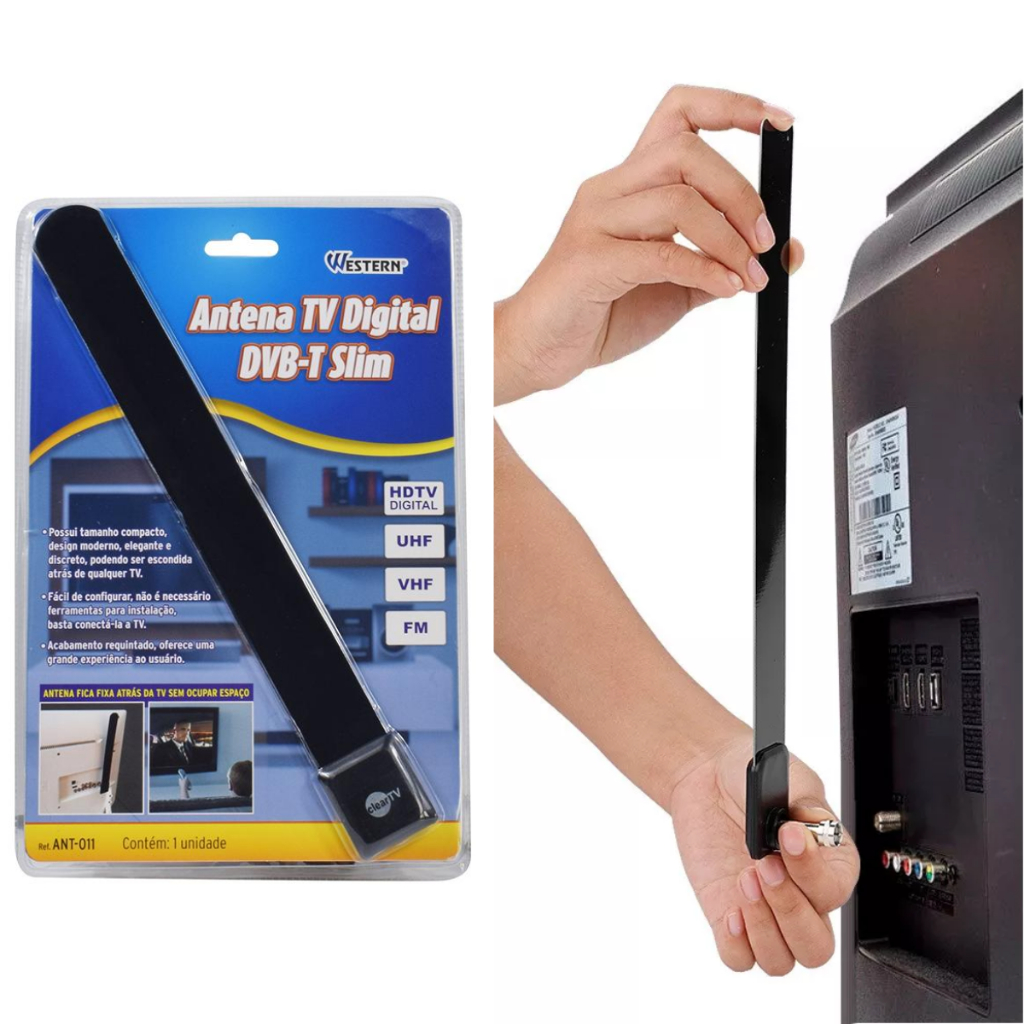 Antena De Tv Interna Digital Slim Fina Compacta HDTV / VHF / UHF / FM ...
