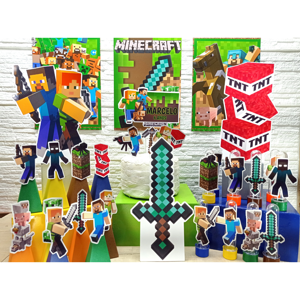 Kit Festa Minecraft 78 itens completa Pronta Entrega com Decoração e ...
