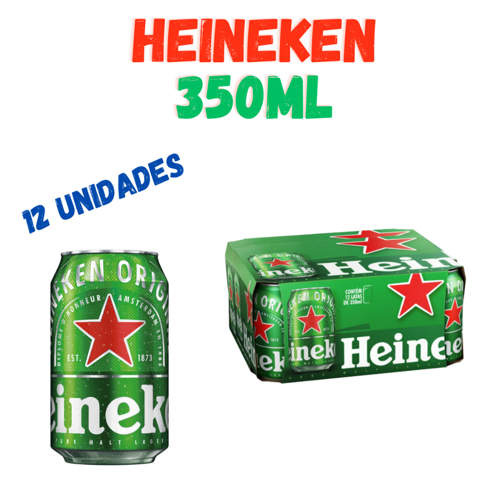 Cerveja Heineken LATA 350 ML - Pack com 12 Unidades | Shopee Brasil