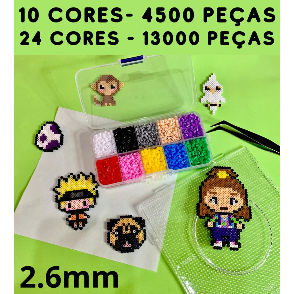 Kit Perler Beads 2.6mm com Pegboard, Pinça, e Papel Manteiga 4500 ...
