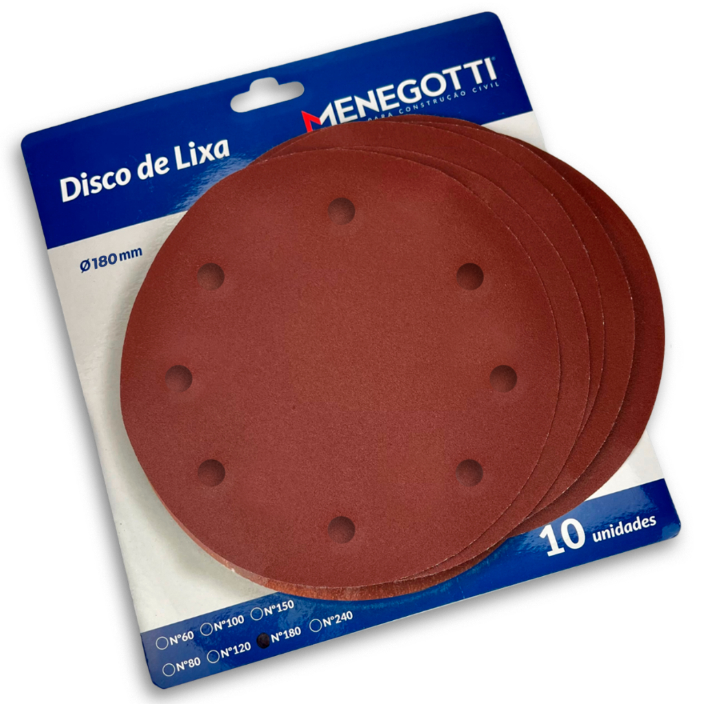 Discos de Lixas 180mm kit 10 Para Lixadeira MLP710 Menegotti Fixação ...