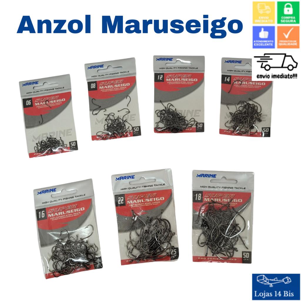Anzol Pesca Super Maruseigo Pacote Tamanhos Variados High Carbon Steel Marine Sports | Shopee Brasil