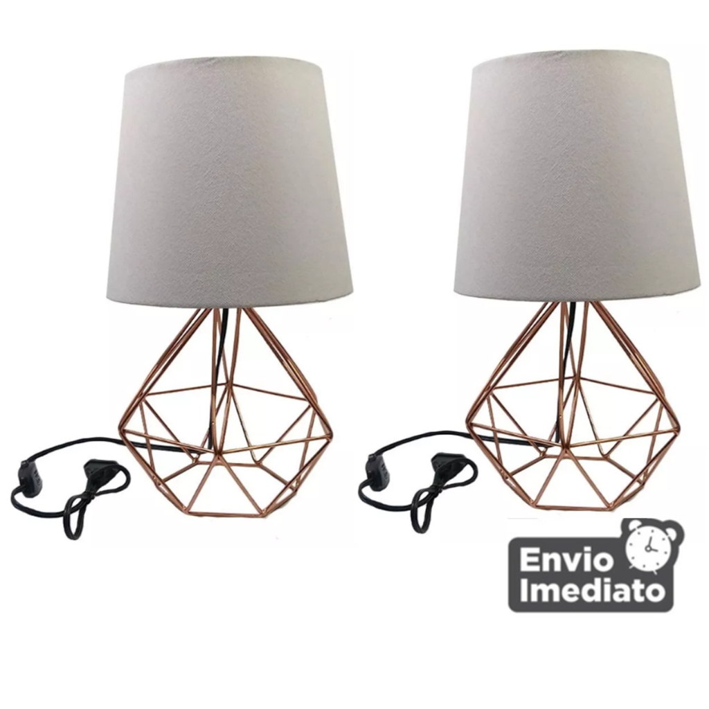 Kit 2 Abajur Luminária Diamante De Mesa Quarto Cúpula Branca Preto ...