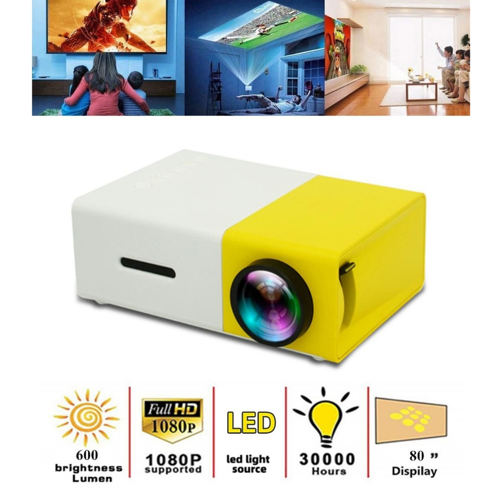 Mini Projetor Led Yg-300 Portátil Full Hd 600 Lumens Usb Sd Media Video Player | Shopee Brasil