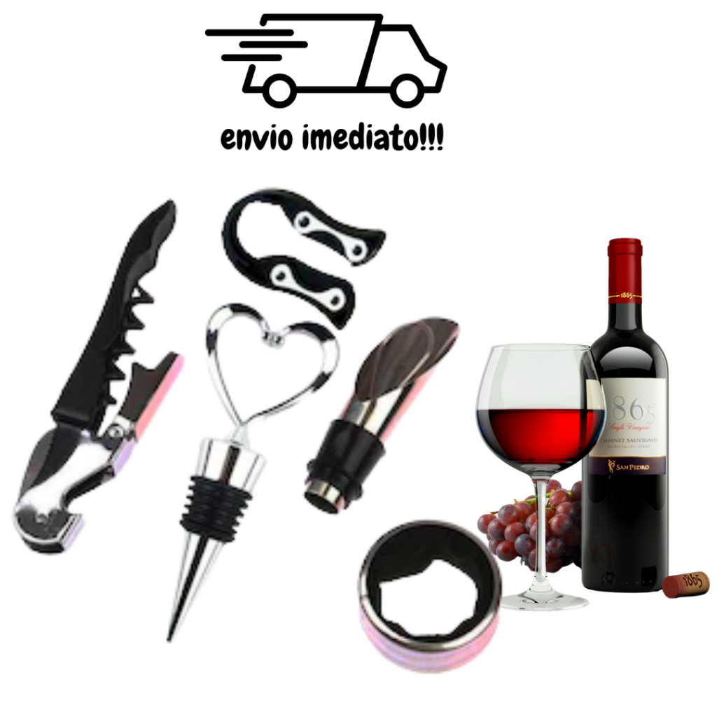 Kit Vinho Com Saca Rolha Bico Dosador Corta Lacre Tampa De Vedação E ...