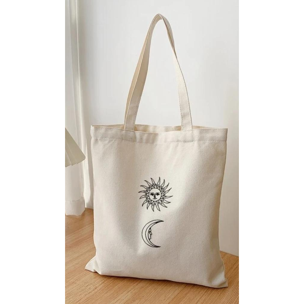 Sacola Ecobag sol e lua tecido cru tecido 100% algodão ótimo tamanho | Shopee Brasil