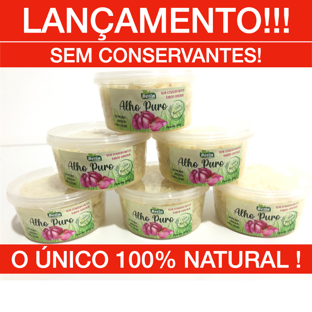 Kit 6 potes do Alho Puro Natural Betin 200g - Triturado e sem sal! Não ...