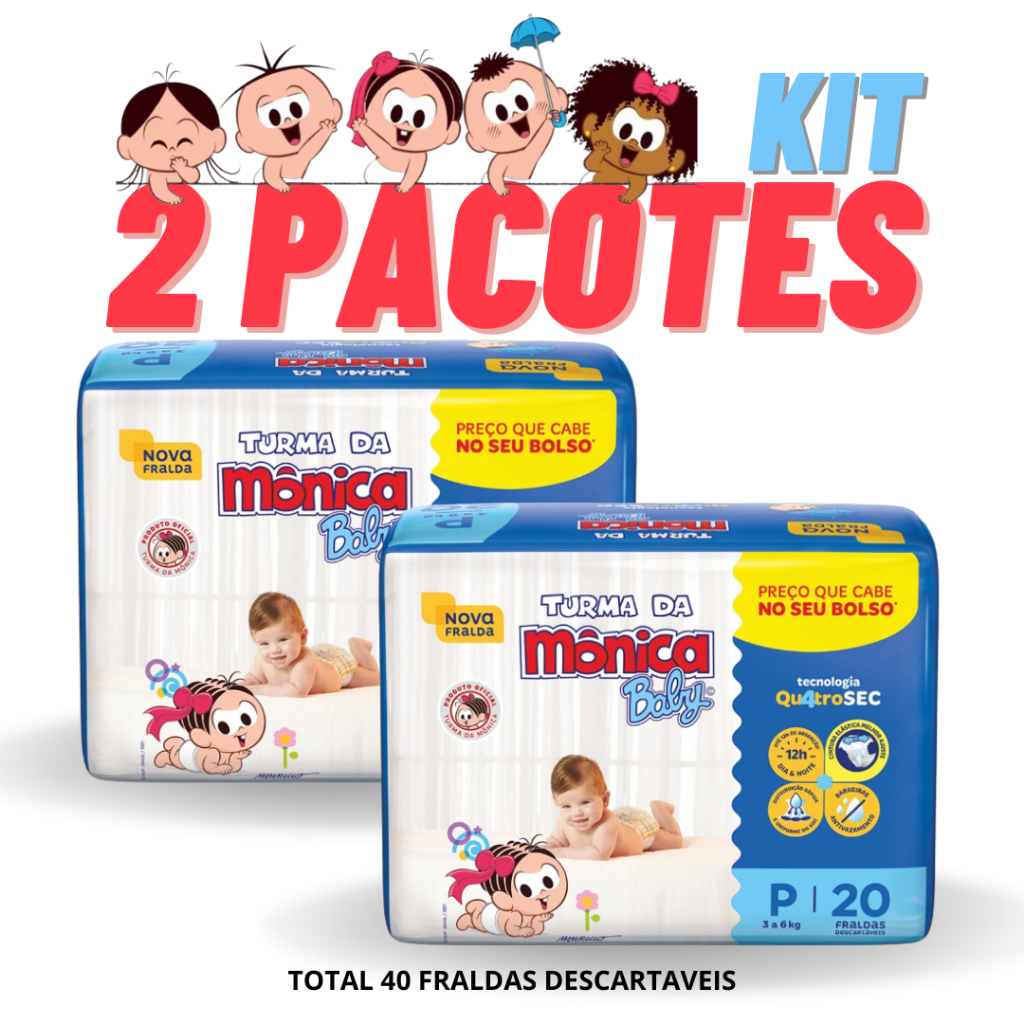 Kit Promoção 2 Pacotes de Fralda Tamanho P Turma da Monica Baby - Total ...