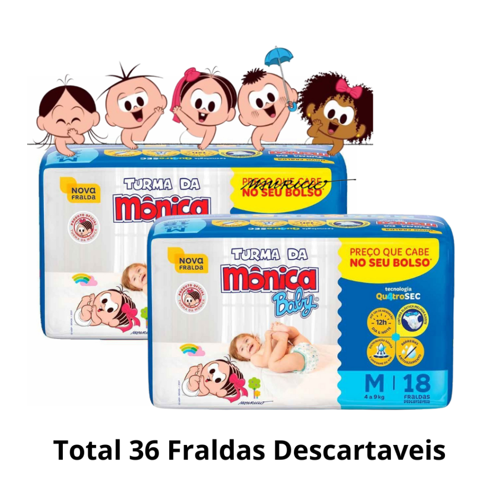 Kit Promoção 2 Pacotes de Fralda Tamanho M Turma da Monica Baby - Total ...