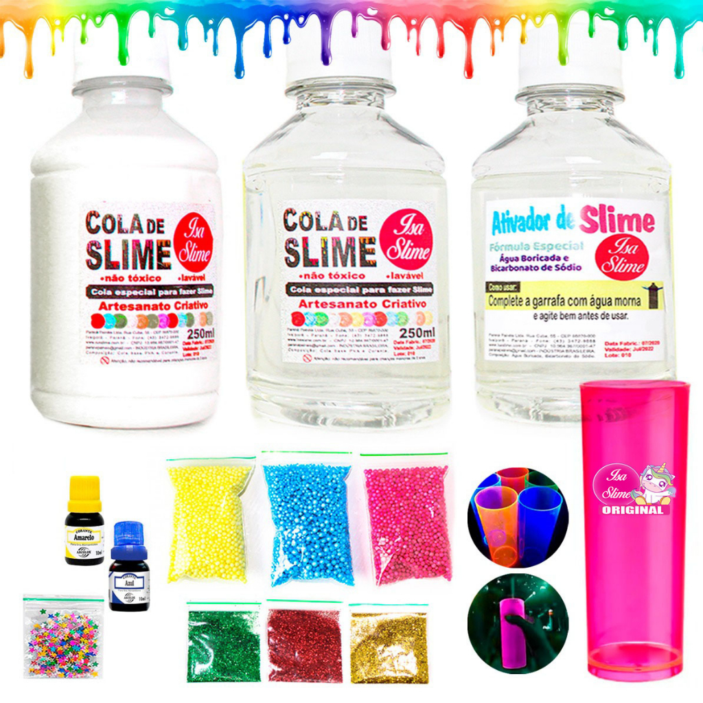 Kit Para Fazer Slime + Copo Drink Isa Slime | Shopee Brasil