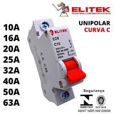 Disjuntor Monopolar Unipolar Curva C 10A 16A 20A 25A 32A 40A 50A 63A ELITEK | Shopee Brasil