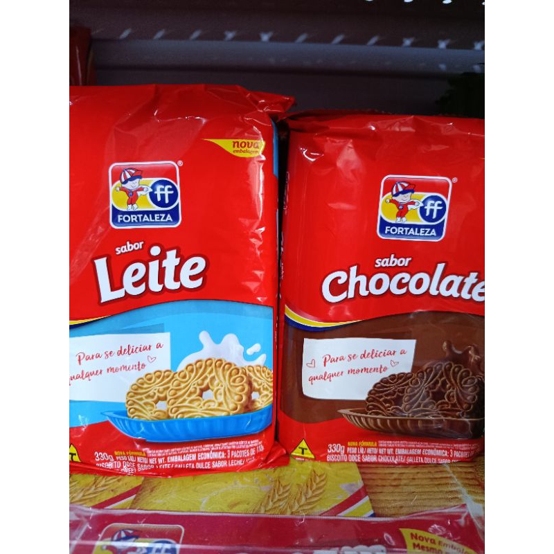 Biscoito doce fortaleza sabores leite e chocolate pacote com 3 Unidades ...