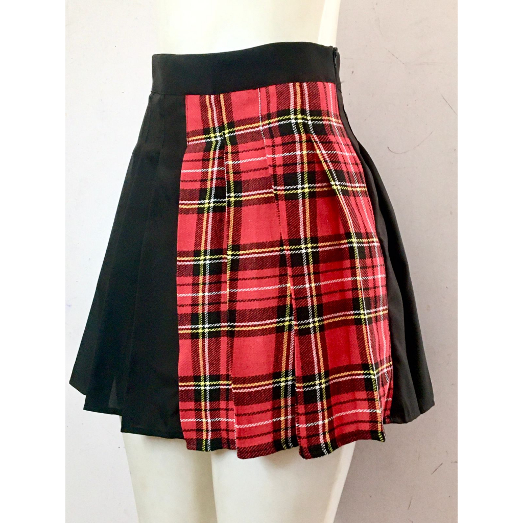 Saia Colegial Xadrez meia Vermelha e Preta - Cosplay - Plissada - Kpop | Shopee Brasil