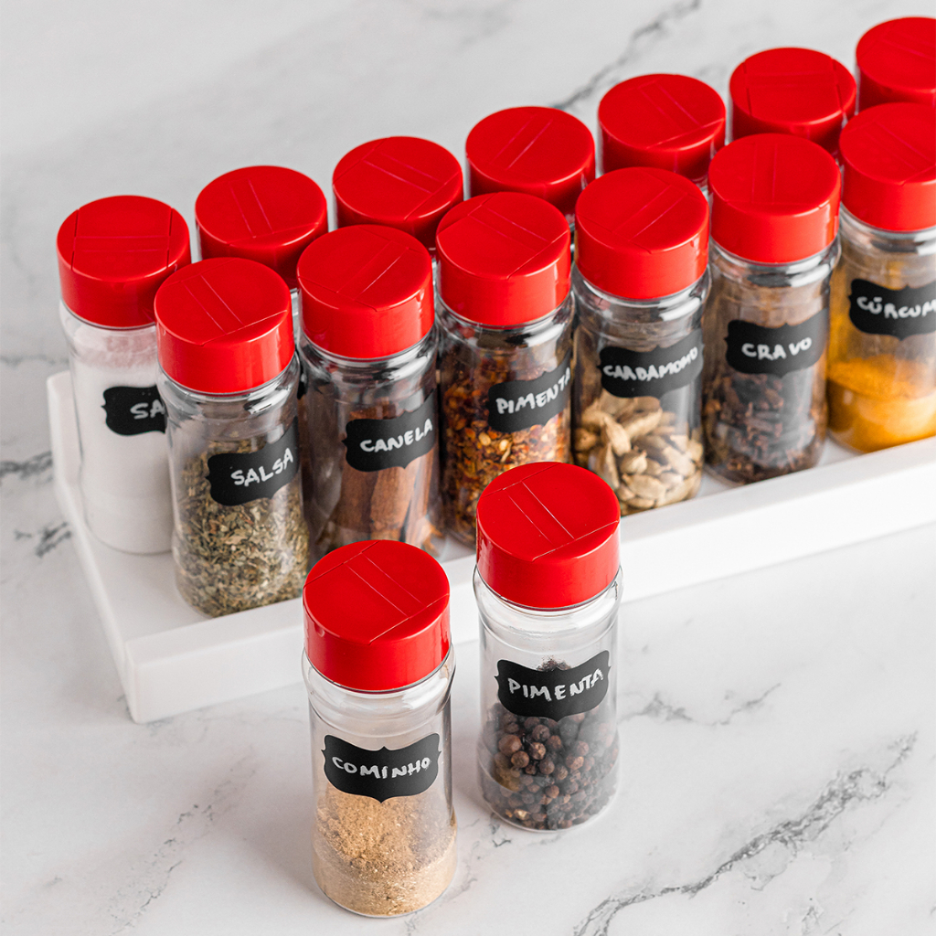 KIT 16 Potes Porta Temperos Tampa Dupla Dosadora + Etiquetas e Caneta ...