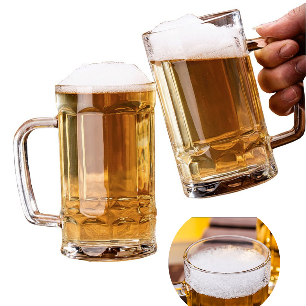 Kit 2 Caneca De Chopp Com Duas Unidades Caneca Cerveja Caneca De Vidro 340ml Bar Festa | Shopee ...