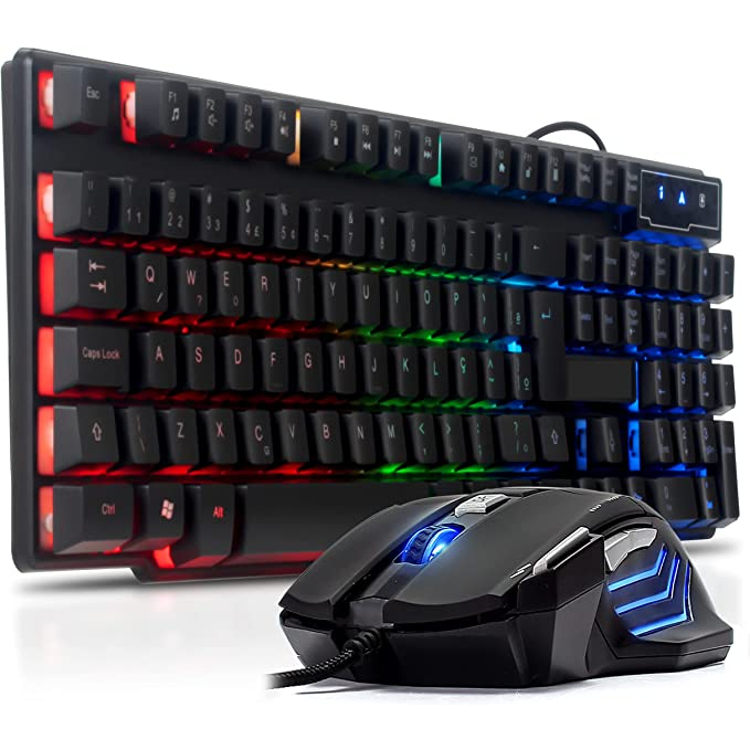 Kit teclado gamer semi mecanico led rgb usb abnt2 e mouse gamer 3200dpi ... Kit teclado gamer semi mecanico led rgb usb abnt2 e mouse gamer 3200dpi ...