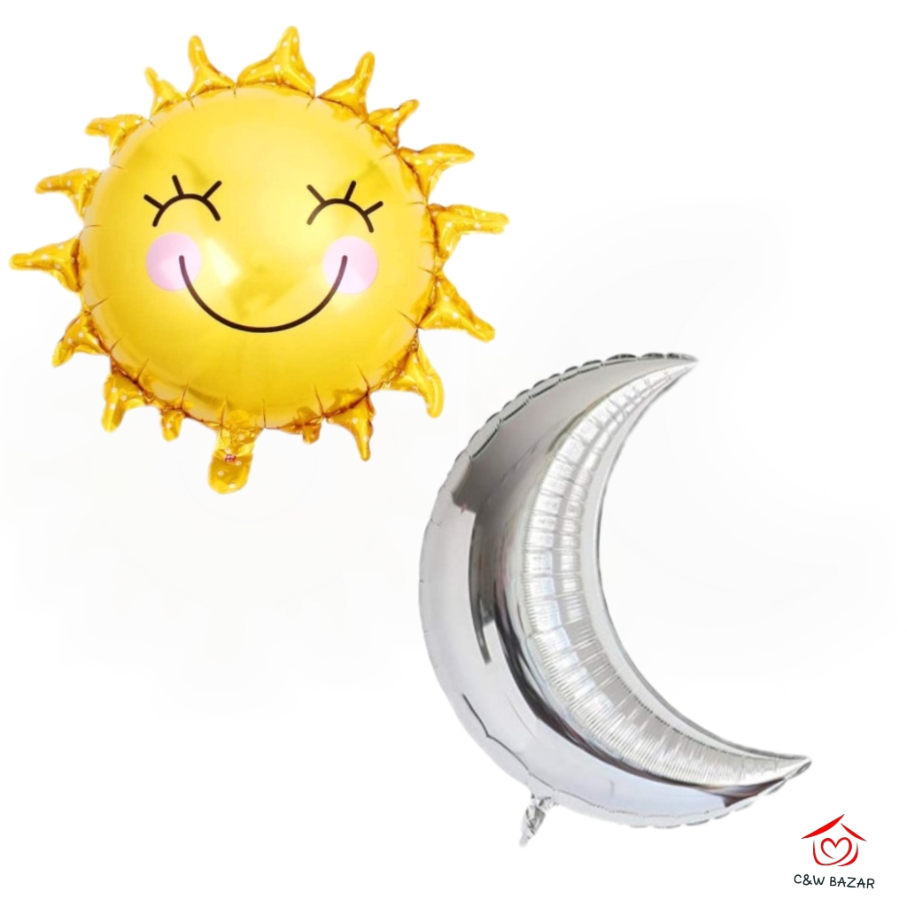 Balão Metalizado Sol e Lua 80cm Grande Festa Decoração Céu | Shopee Brasil