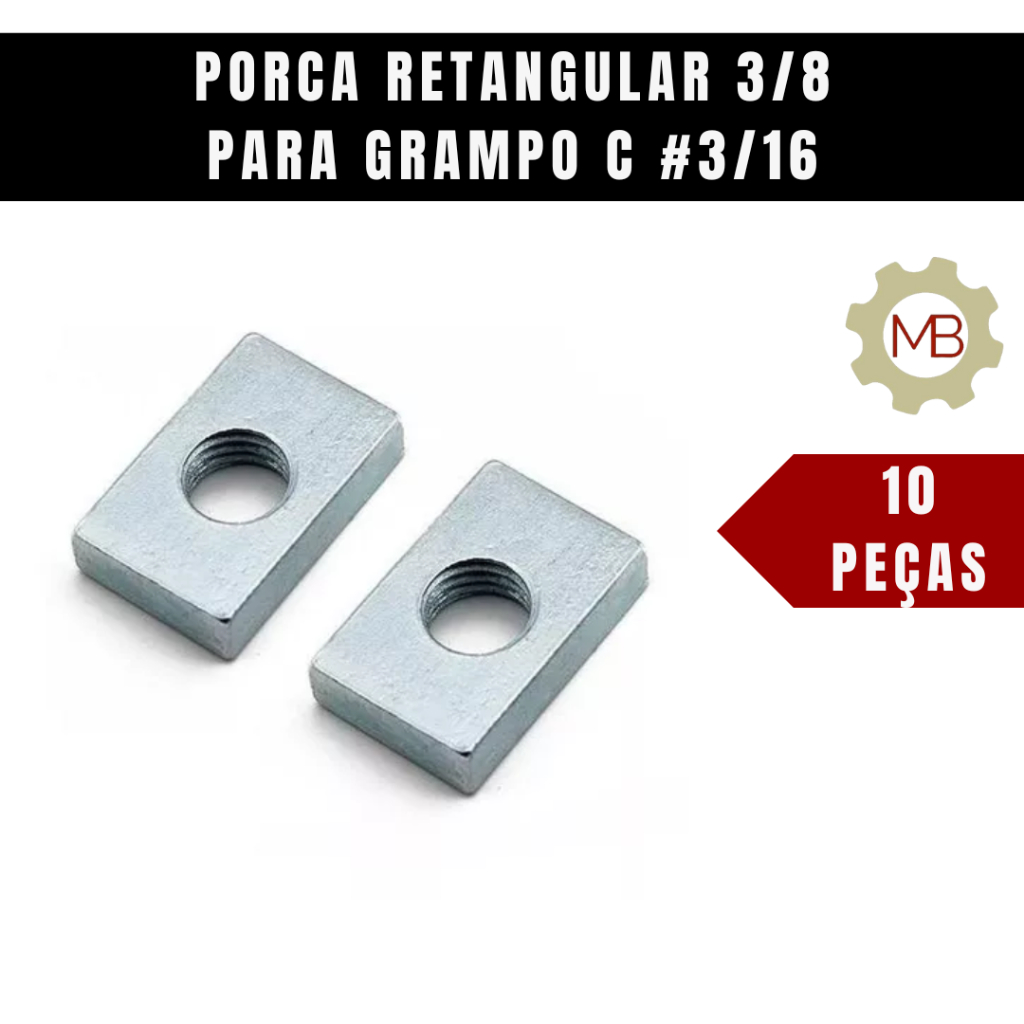 Porca Retangular 3/8 Para Grampo C (Chapa 3/16, 10 Peças) | Shopee Brasil