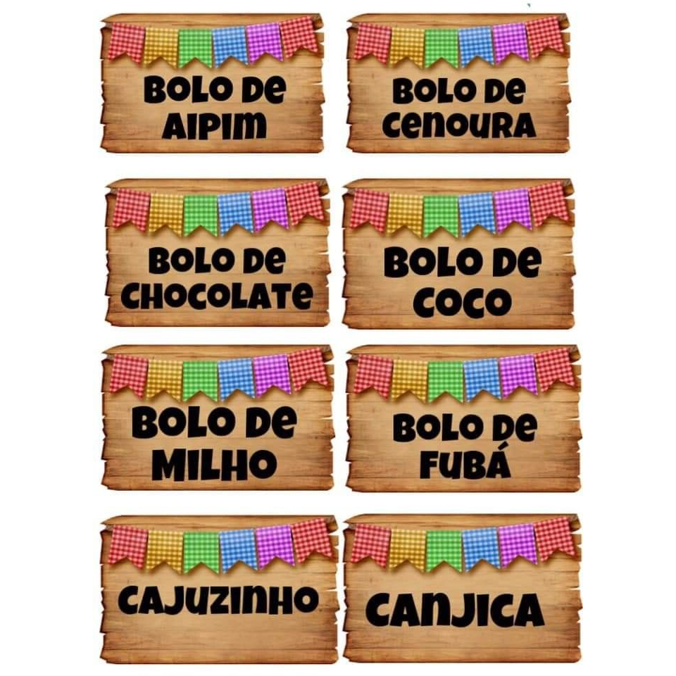 Kit 10 Plaquinhas para Comidas Típicas de Festa Junina - Festa São João - Tam 8,5 x 5,5 cm ...