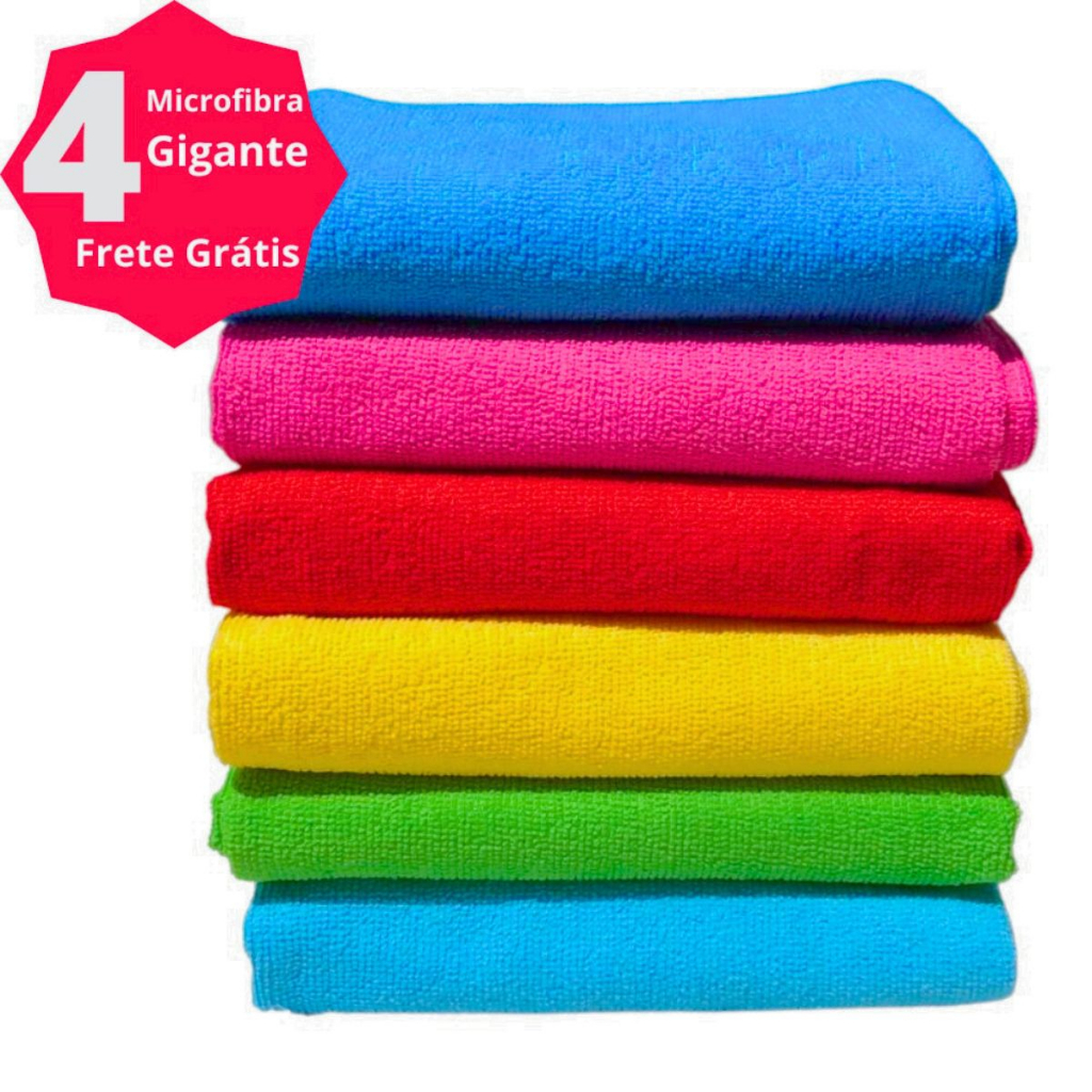 Pano Microfibra Atoalhado de Limpeza 60x80 cm Super Absorvente Multiuso Kit com 4 unid Envio ...