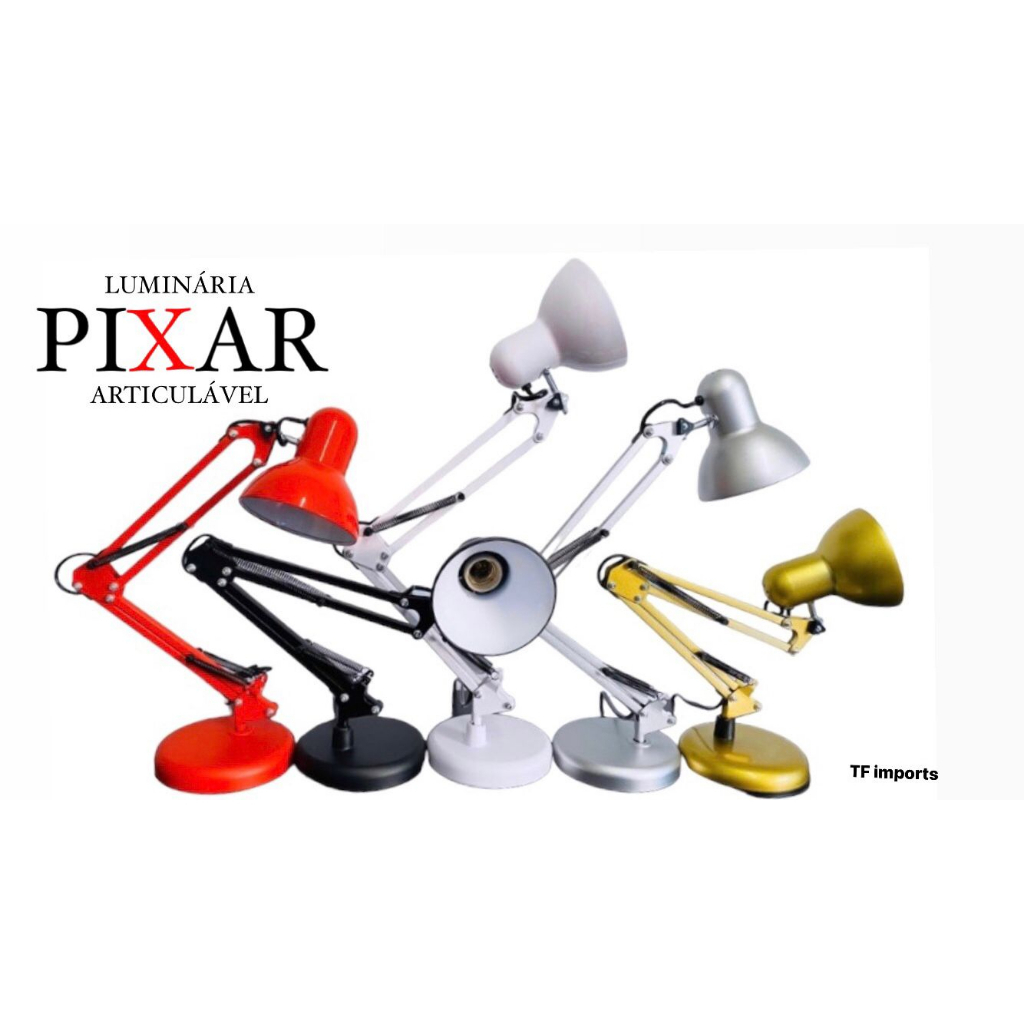 Luminária Pixar Articulada De Mesa Abajur Bivolt Retrátil Base E Garra ...
