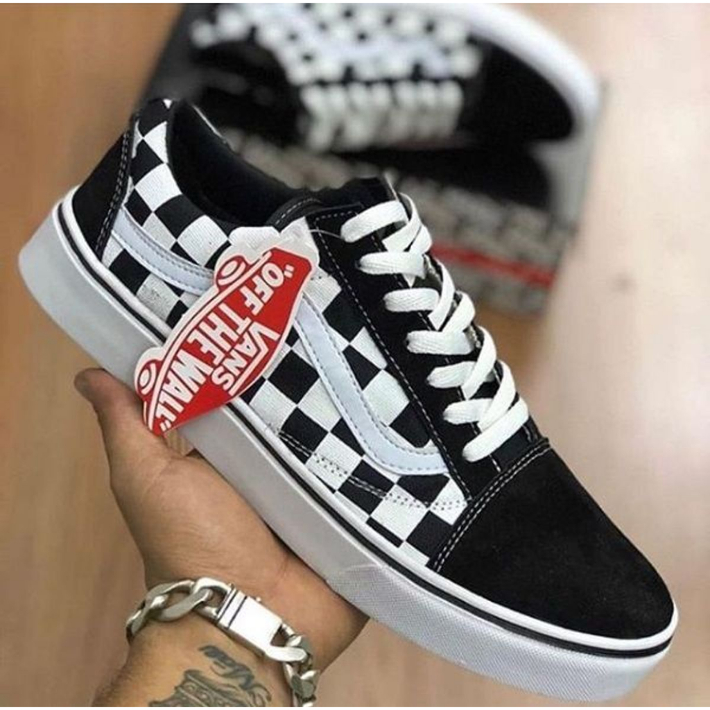 Tênis Vans Old Skool Preto Xadrez Quadriculado preto branco Masculino ...