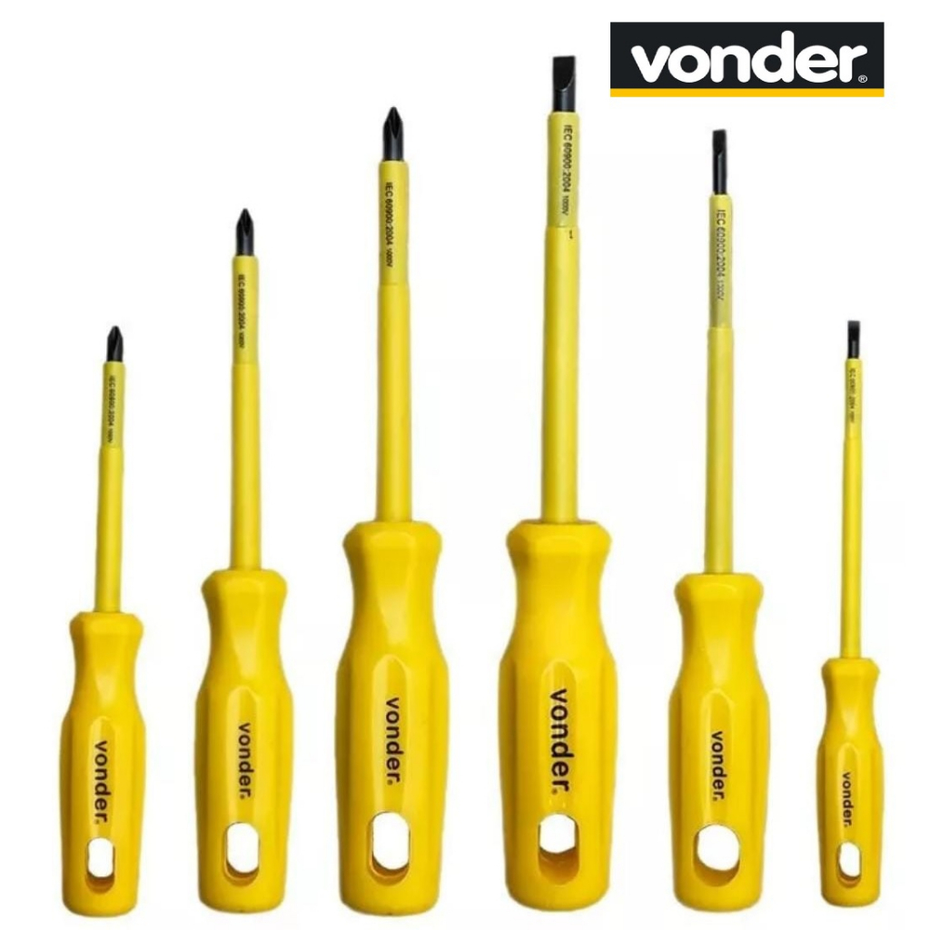 Conjunto Chaves Fenda Phillips Isolada Ponta Magnetizada Vonder 6PÇ ...