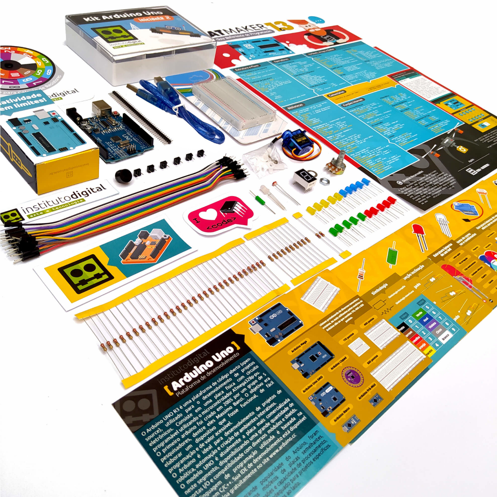 Kit Para Arduino Iniciante Completo 2 com 98 Peças + Banner e maleta ...
