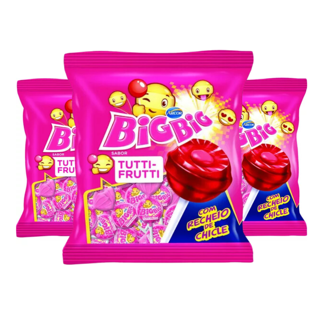 Pirulito big big Tutti Frutti Com Recheio De Chiclete Arcor 500g - 3 ...