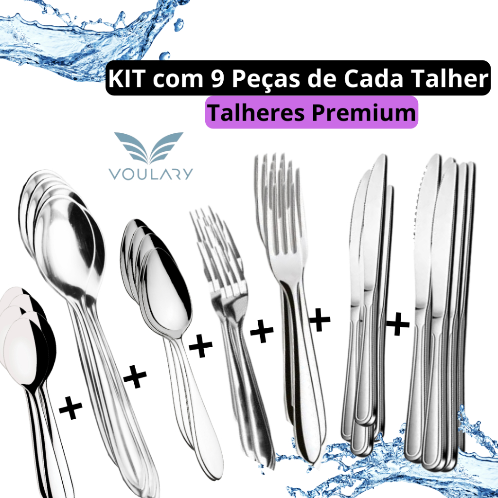Kit talheres Inox com 9 unidades cada - 63 peças | Shopee Brasil