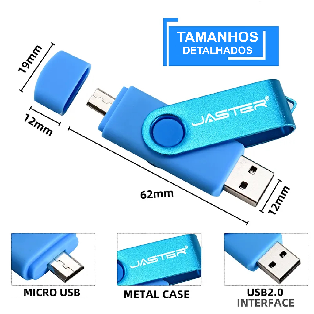 pen drive 64gb OTG duas entradas USB 2.0 e micro-USB para celulares ...