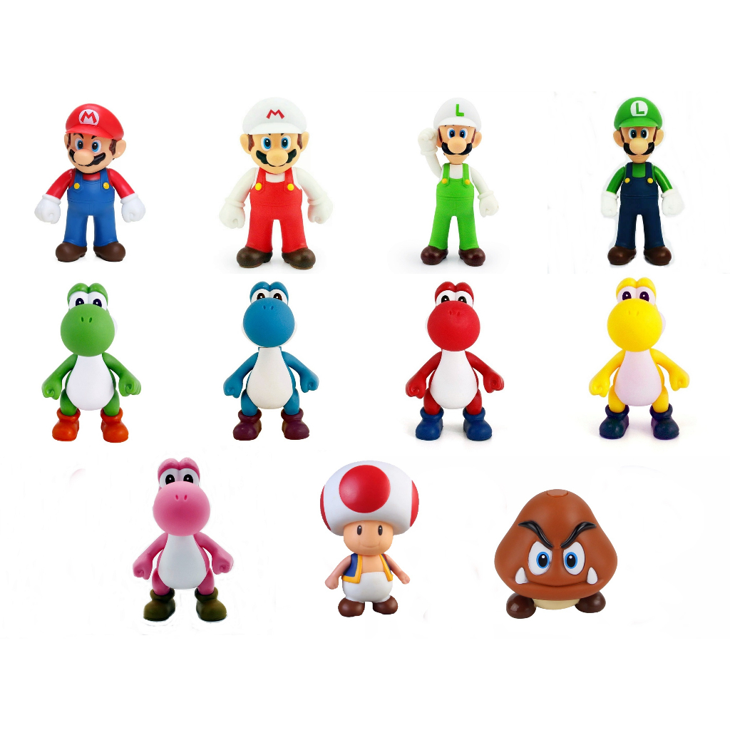 Boneco Super Mario Bros Yoshi Colorido Goomba Toad Toadette Articulado ...