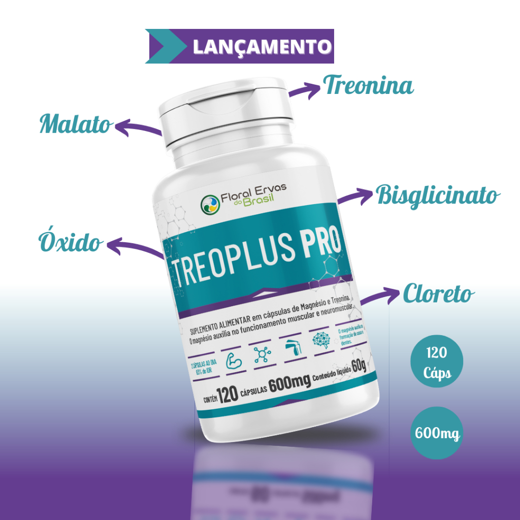 Treoplus-Pró com 60 Cápsulas de 500Mg Com as Fontes de Magnésio ...