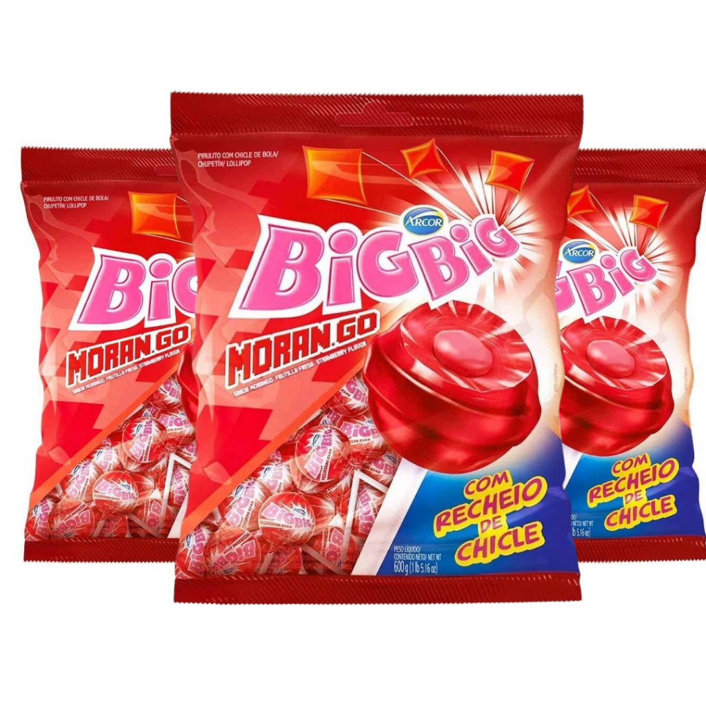 Pirulito big big Morango Com Recheio De Chiclete Arcor 500g - 3 Pacotes ...