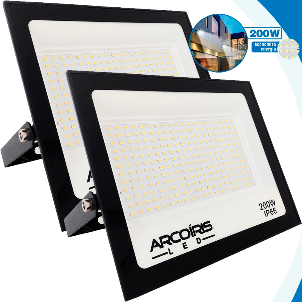 Kit 02 Refletor Led Holofote 200w Ip66 Bivolt Forte Luz Branco Frio | Shopee Brasil