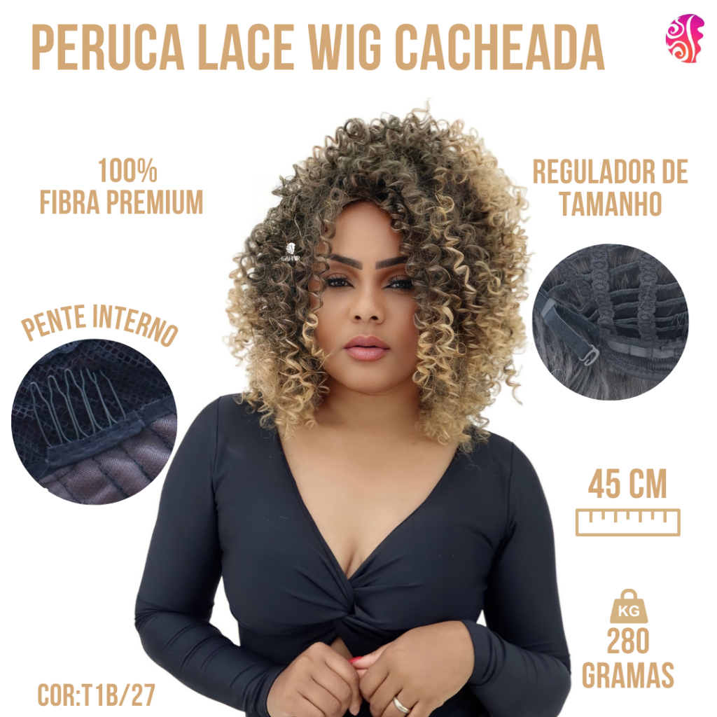 Peruca Lace Wig Cacheada Afro - Fibra 100% Organica - Cheia - Regulavel ...