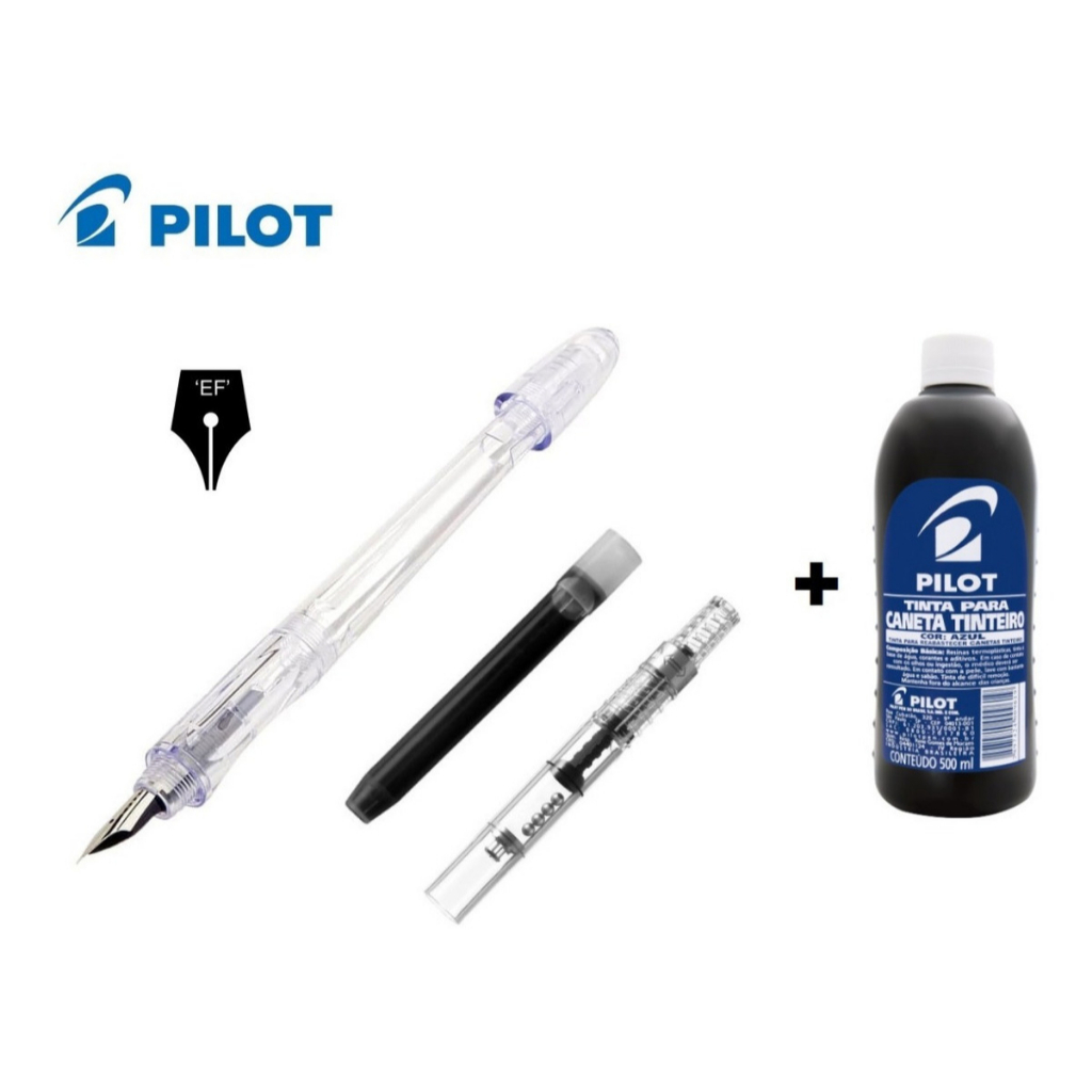 Caneta Tinteiro Pilot Penmanship Transparente Pena Ef Extra Fina ...