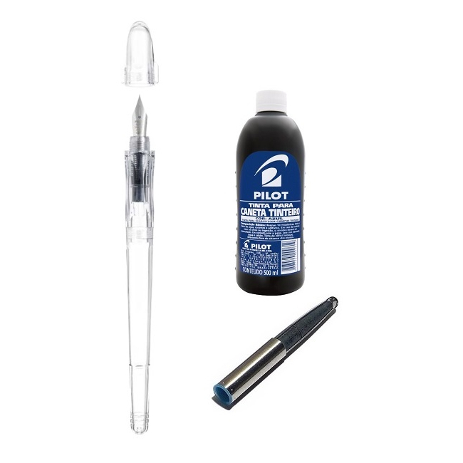 Caneta Tinteiro Pilot Penmanship Transparente Pena Ef Extra Fina ...