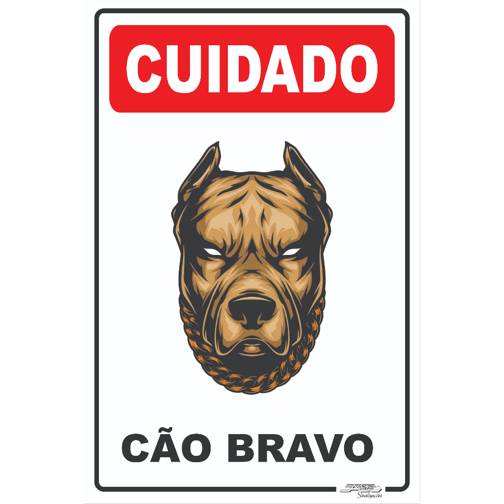 Placa De Sinalização | Cuidado Cão Bravo | 30x20 | Shopee Brasil