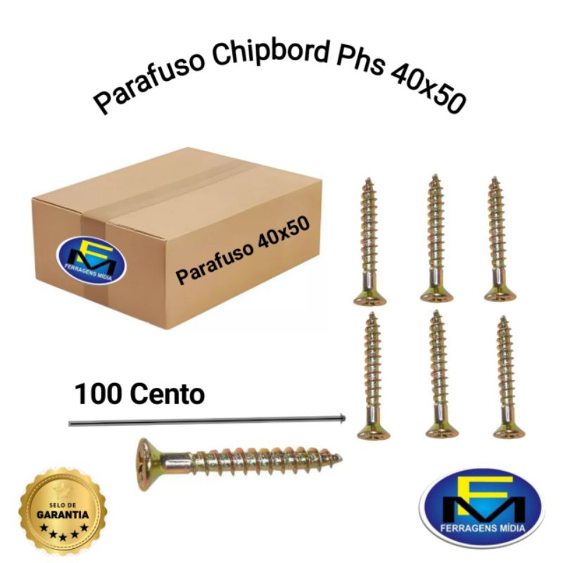 Kit parafuso Philips chipboard cabeça chata na medida 4,0mm (16 ao 50mm ...