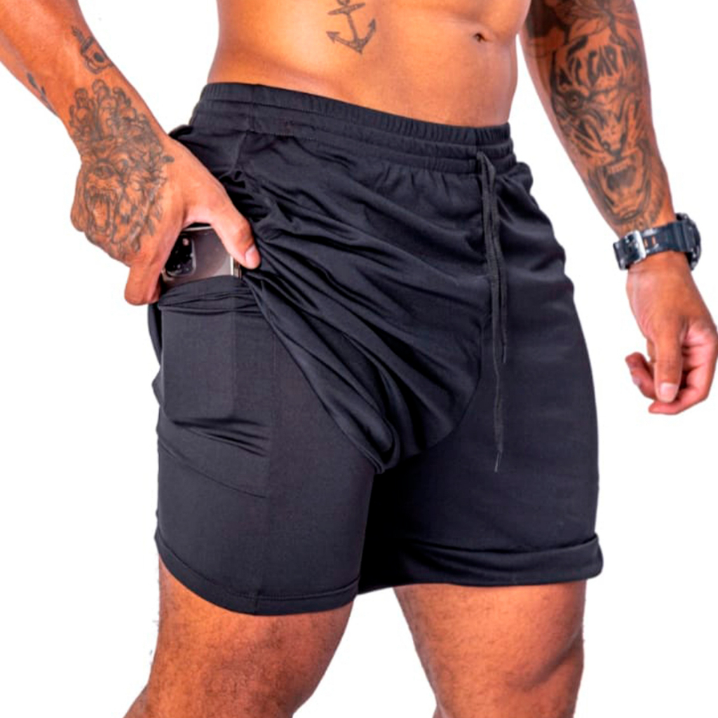 Short 2 em 1 C/ Bolso Interno- Academia- Esporte- Corrida | Shopee Brasil