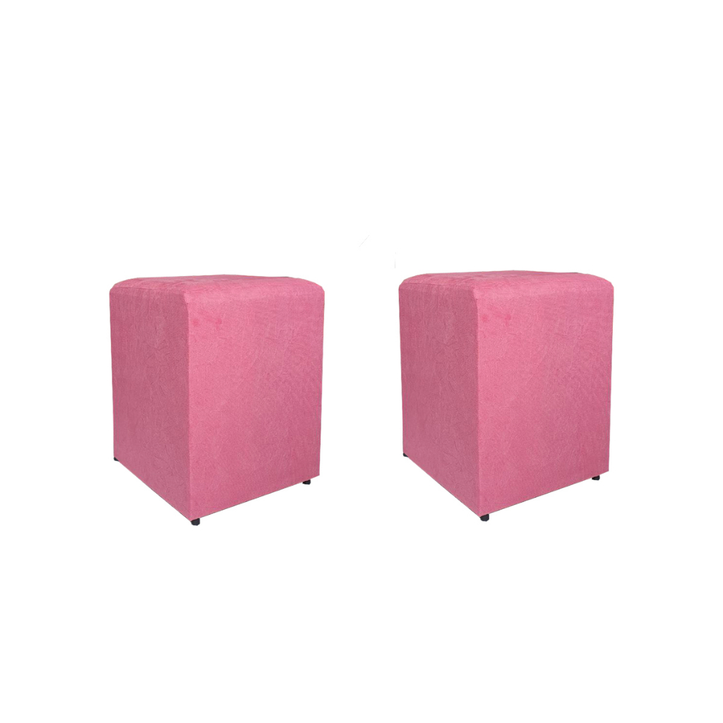 KIT COM 02 PUFFS ROSA QUADRADO BANQUETA TECIDO SUEDE ROSA RESISTENTE ...