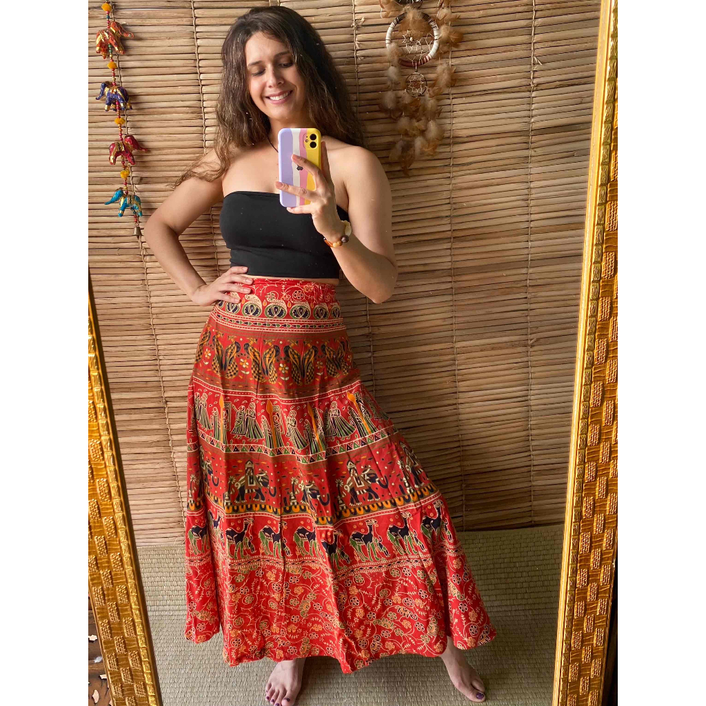 Saia Longa Envelope Moda Indiana Hippie Evangelica | Shopee Brasil