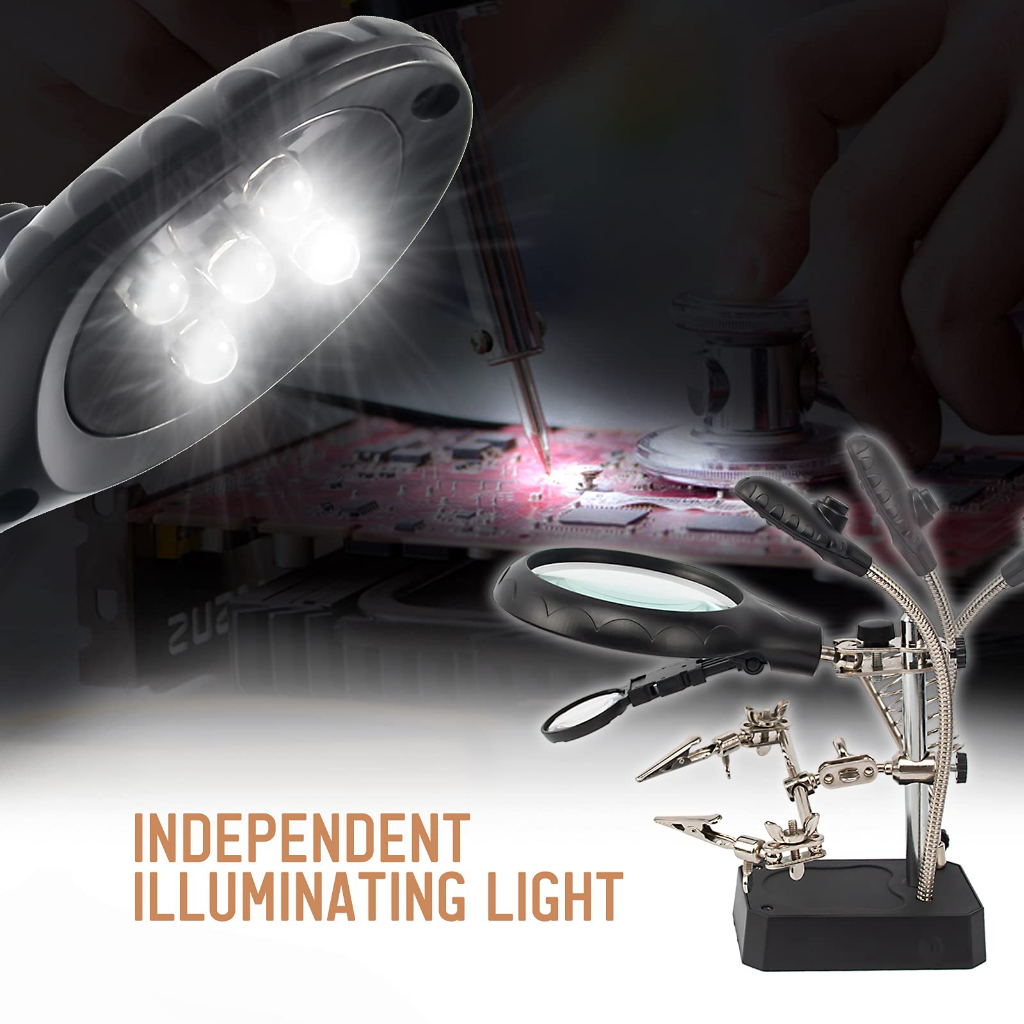 Desktop LED Lighted Magnifying Glass Soldering Station, Adjustable ...