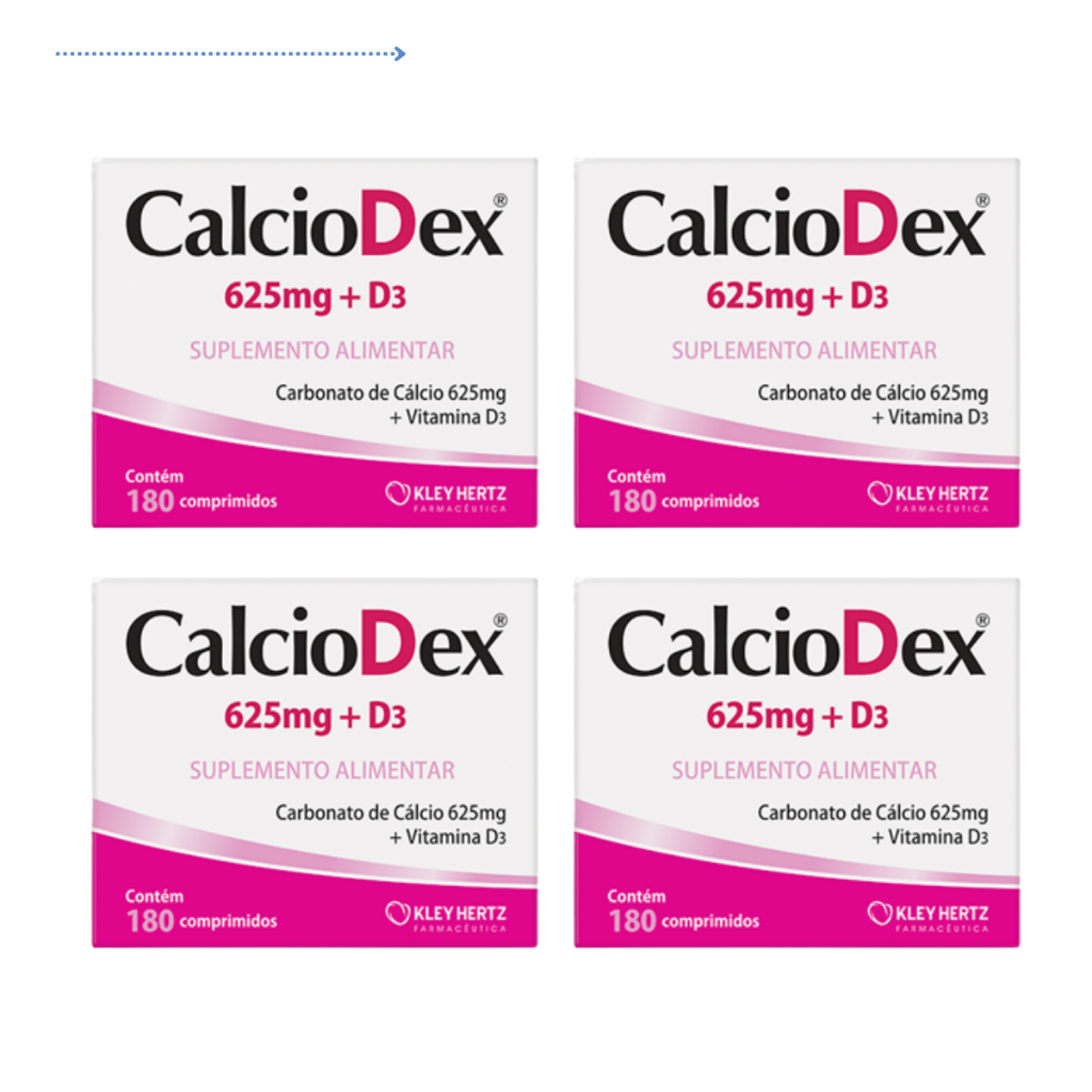 Kit 4 caixas Calciodex Carbonato De Cálcio 625mg Vitamina D3 Com 180 ...