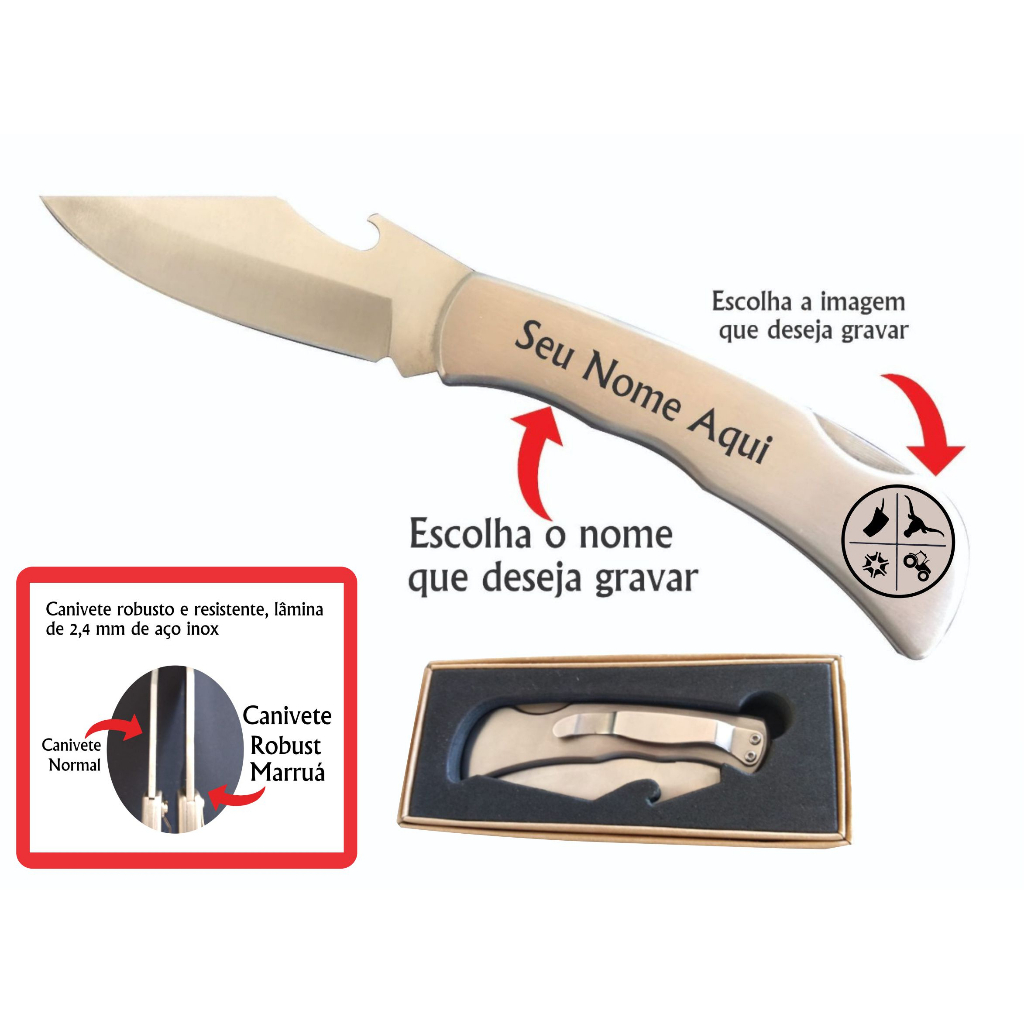 Canivete Abridor Inox De Bolso Robust Personalizado A Laser | Shopee Brasil