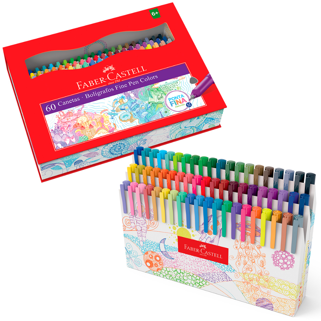 Kit Caneta Fine Pen 60 Cores, Faber Castell, Ponta Fina, Fine Line 0.4mm - Desenho, Pintura ...