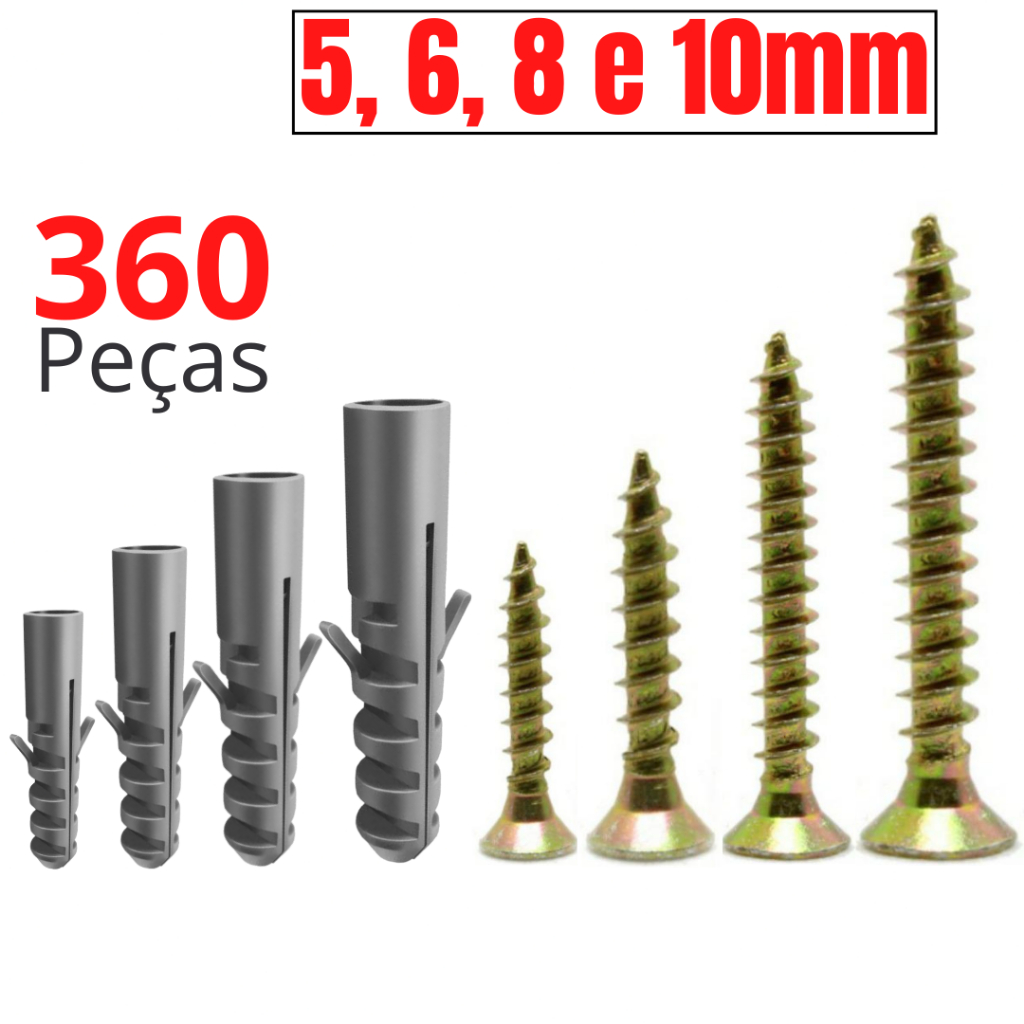 Kit Parafusos Com Buchas 5mm 6mm 8mm 10mm Com 360 Peças Bucha Para