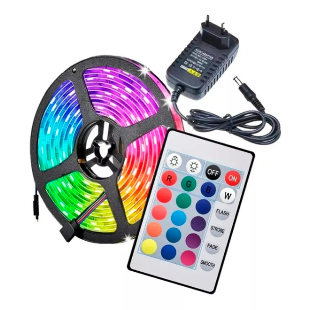 Fita de Led RGB 5 Metros com Controle de Cores + Fonte 12v | Shopee Brasil