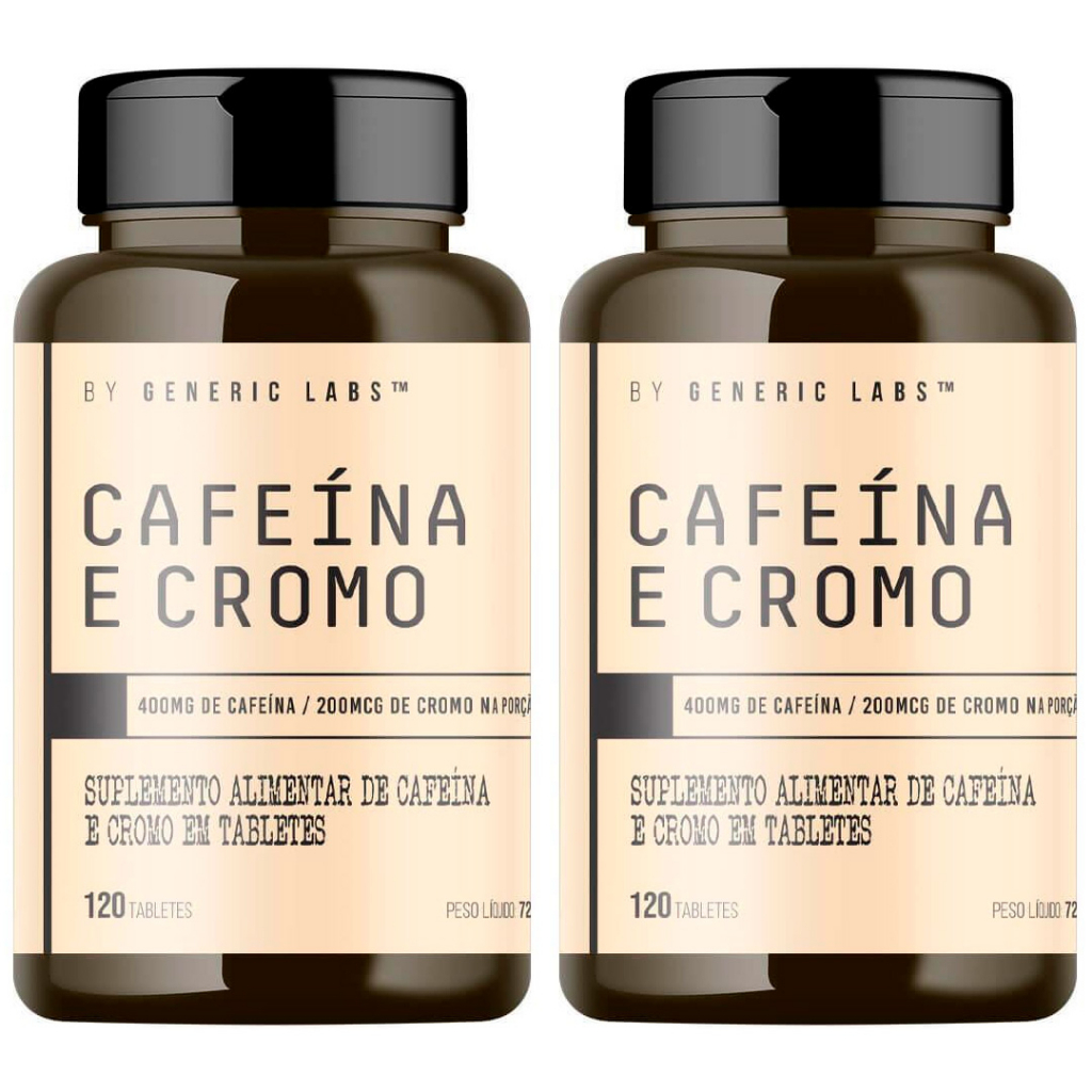 Kit 2x Cafeína e Cromo (400mg + 200mcg) - 120 Tabletes Cada - Generic ...
